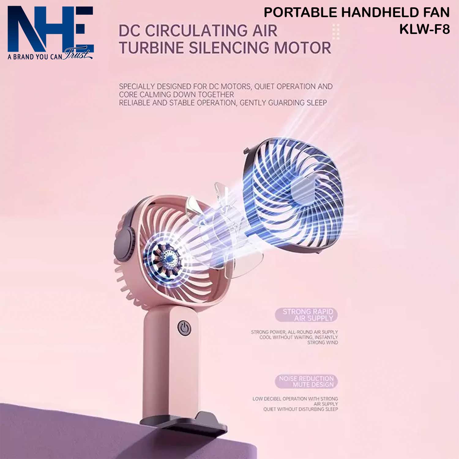 NHE Group | NHE Portable Handheld Fan KLW-F8 - Pink